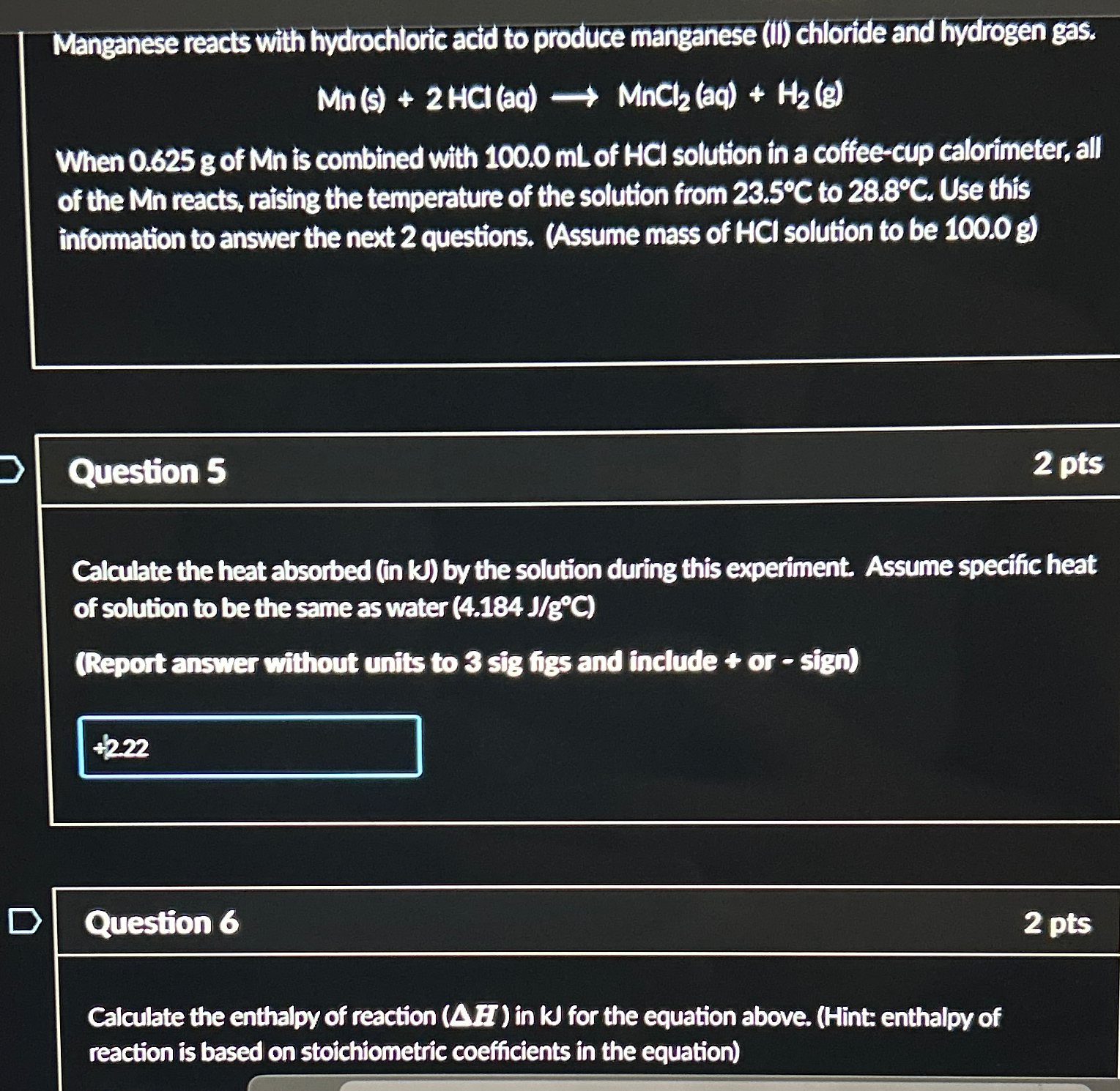 Solved Manganese reacts with hydrochloric acid to produce | Chegg.com