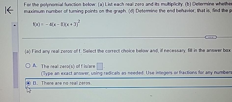 Solved For the polynomial function below: (a) ﻿List each | Chegg.com