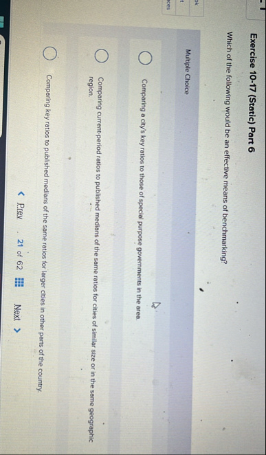 Solved Exercise 10-17 (Static) ﻿Part 6Which of the following | Chegg.com