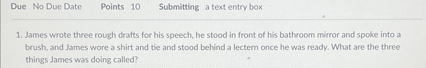 Solved Due No Due Date Points 10 ﻿Submitting a text entry | Chegg.com