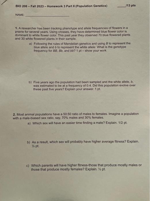 Solved BIO 206 - Fall 2023 - Homework 3 Part II (Population | Chegg.com