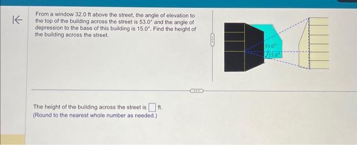 Solved From a window 32.0ft above the street, the angle of | Chegg.com