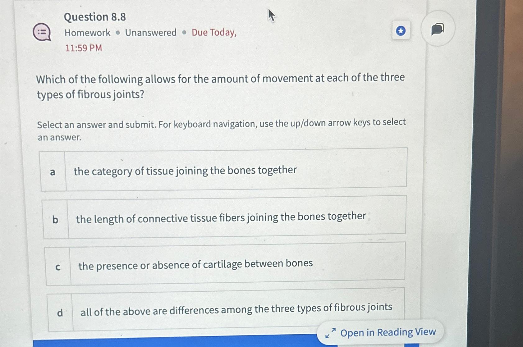 Solved Question 8.8Homework * ﻿Unanswered * ﻿Due Today, | Chegg.com