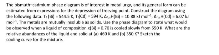 The bismuth-cadmium phase diagram is of interest in | Chegg.com