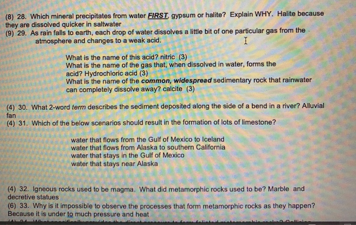 Solved (8) 28. Which mineral precipitates from water FIRST | Chegg.com