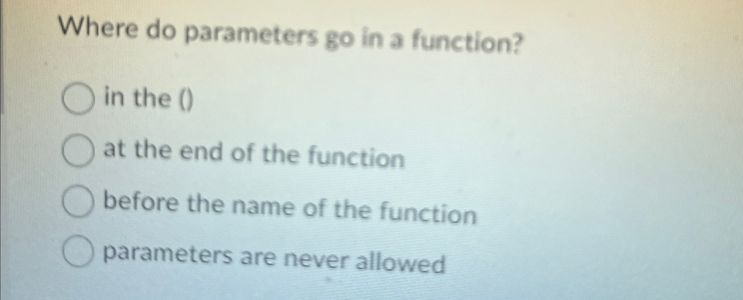 Solved Where do parameters go in a python function?in the | Chegg.com Solved Where do parameters go in a python function?in the | Chegg.com