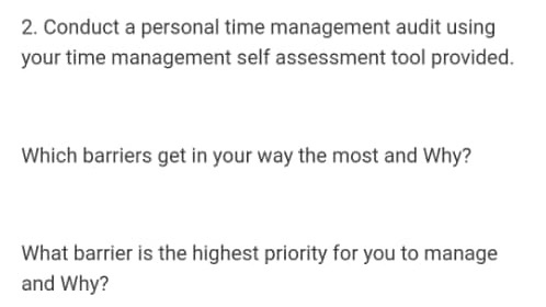 Solved 2. Conduct a personal time management audit using | Chegg.com