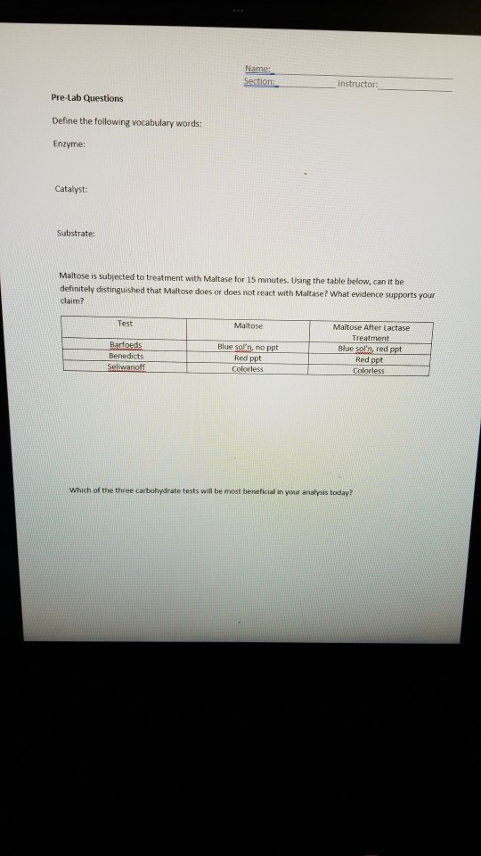 Solved Name: Section: Instructor: Pre-Lab Questions Define | Chegg.com