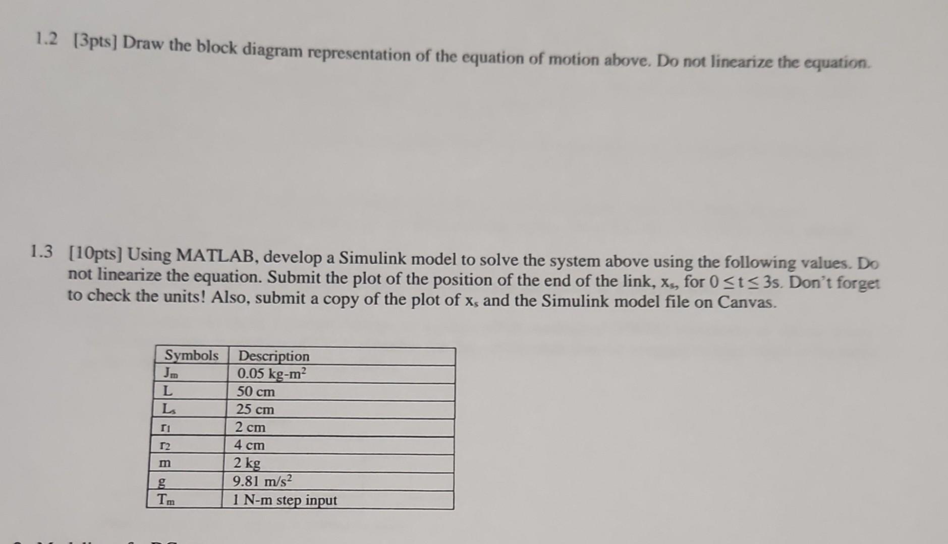 Solved 1.1 [7pts] A single link is driven by a motor and a | Chegg.com