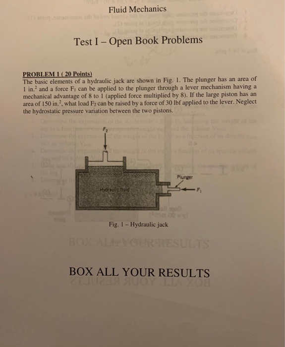 Solved Fluid Mechanics Test I - Open Book Problems PROBLEM | Chegg.com