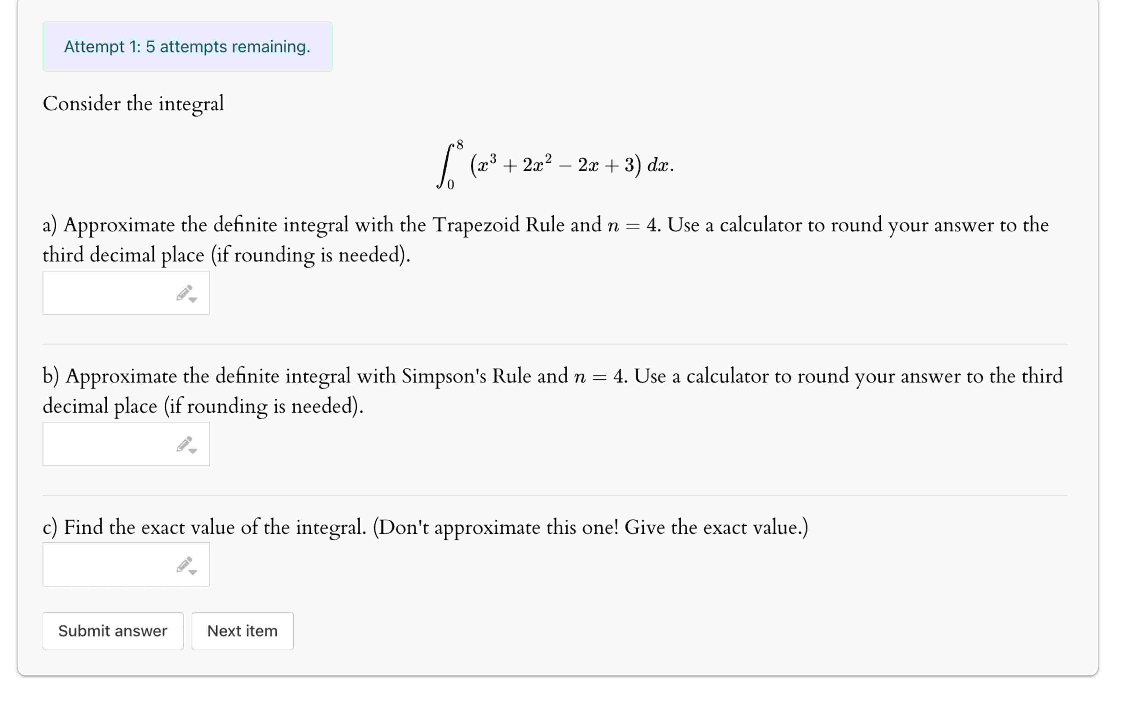 Solved Attempt 1: 5 ﻿attempts remaining.Consider the | Chegg.com