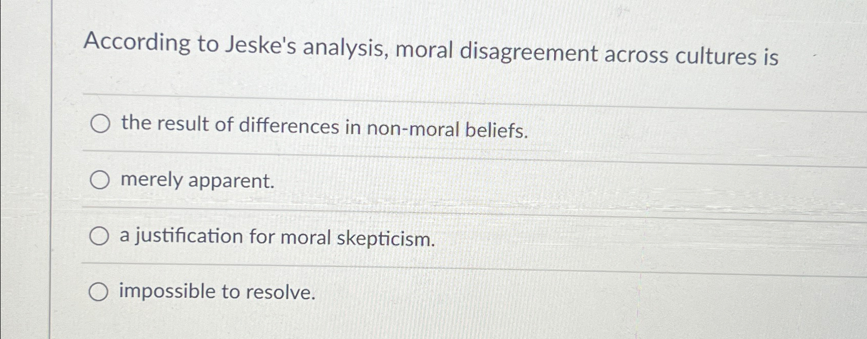 Solved According to Jeske's analysis, moral disagreement | Chegg.com