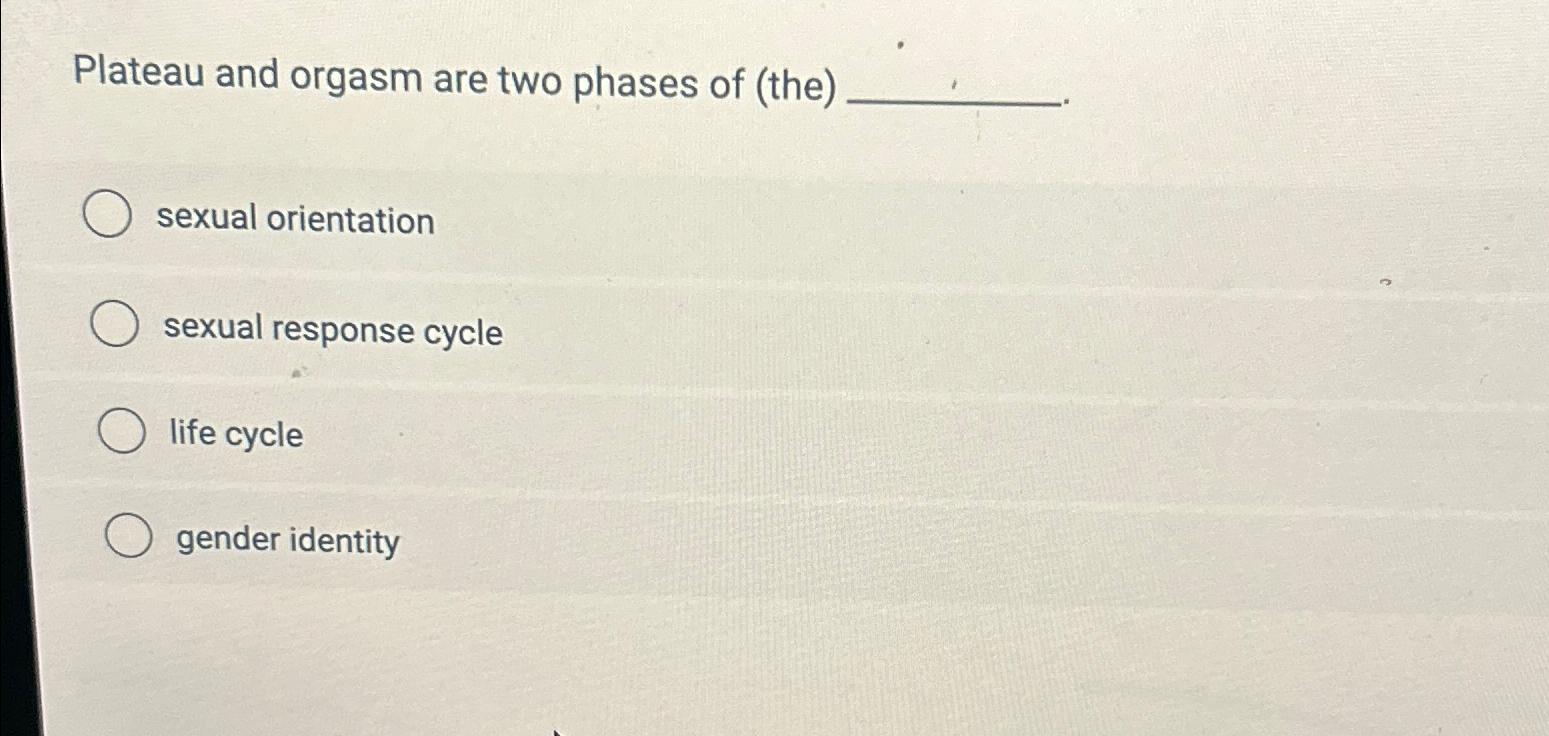 Solved Plateau and orgasm are two phases of (the)sexual | Chegg.com