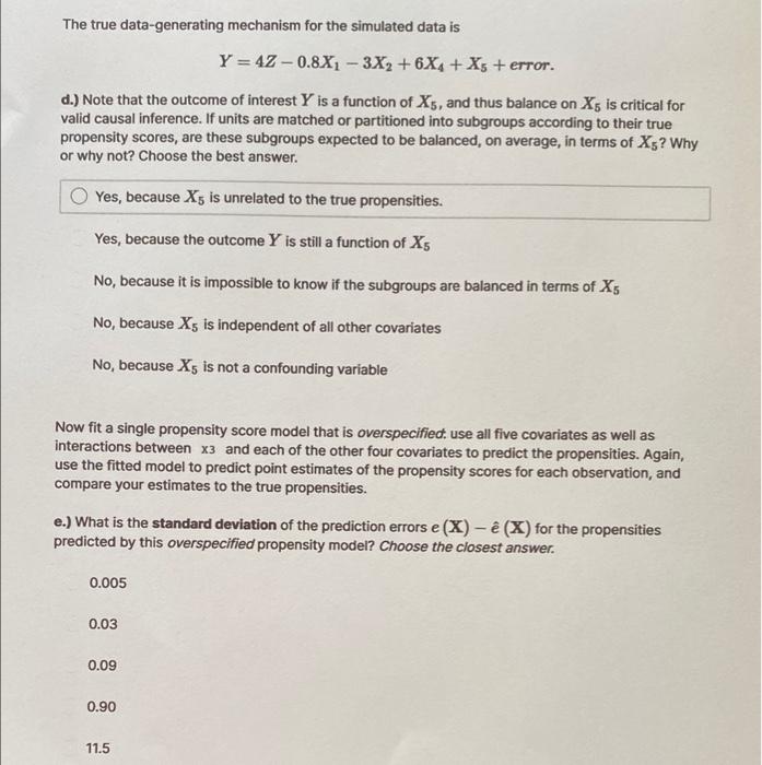 Solved The true data-generating mechanism for the simulated | Chegg.com