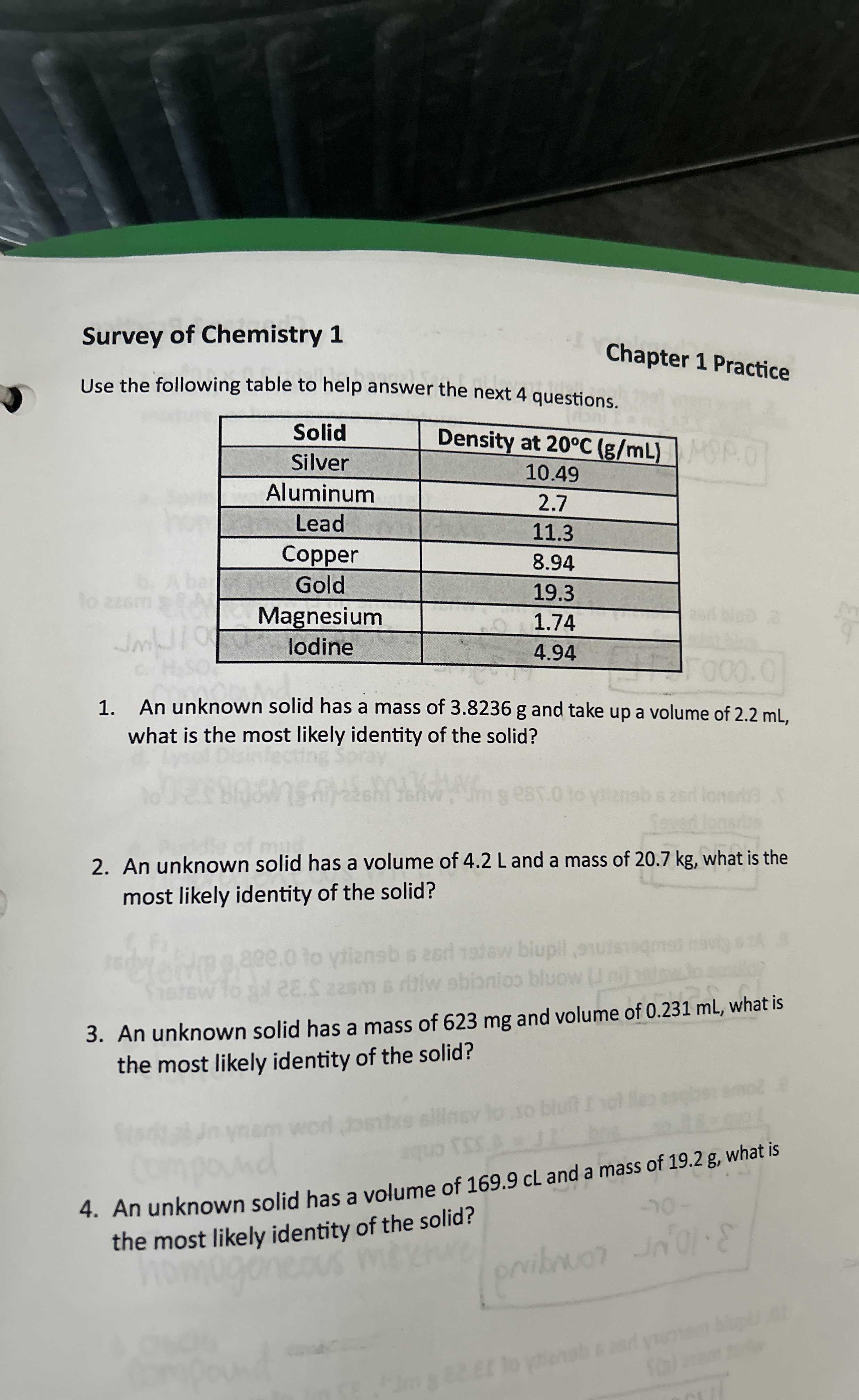 Solved Survey of Chemistry 1Chapter 1 ﻿PracticeUse the | Chegg.com