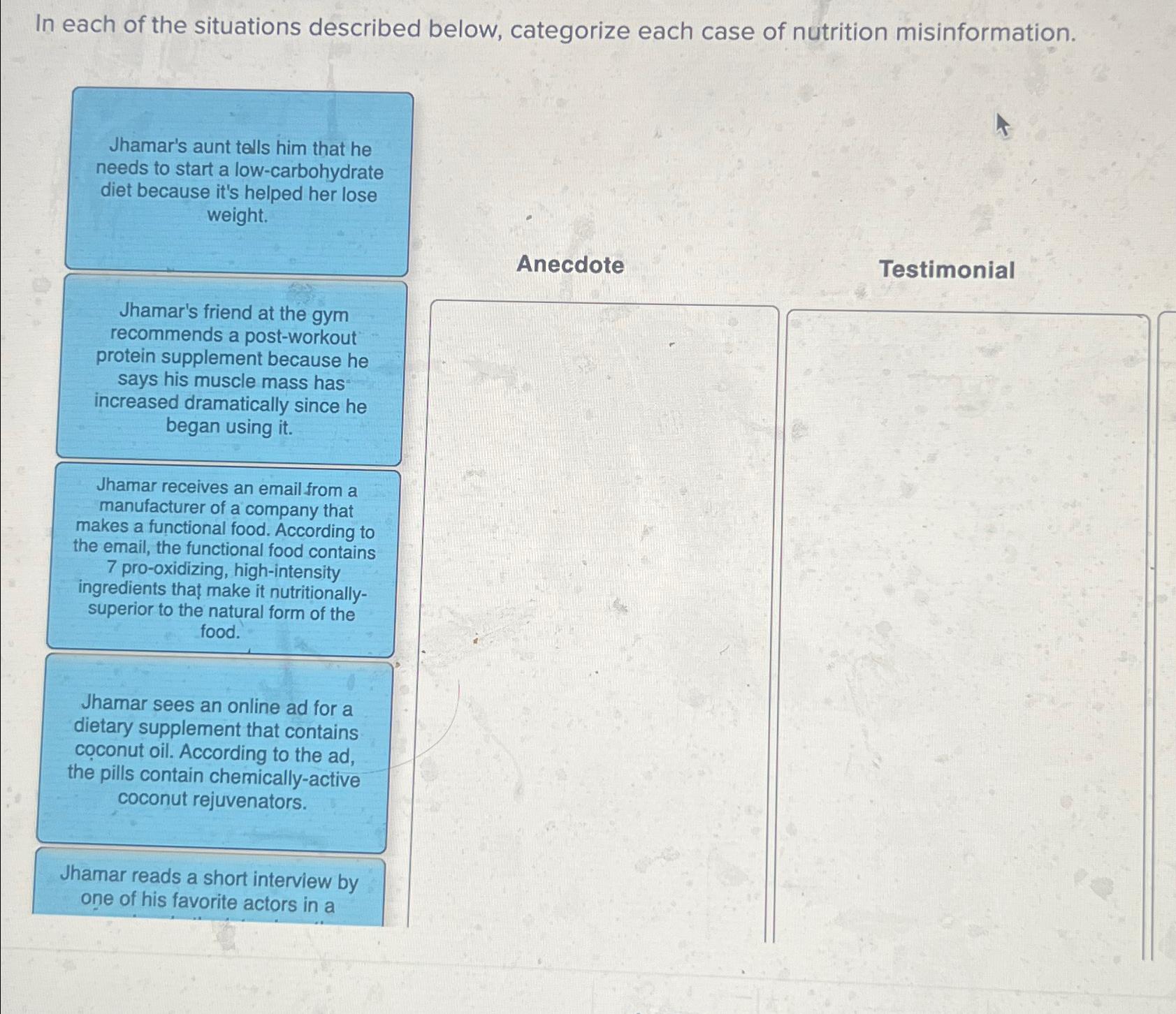Solved In each of the situations described below, categorize | Chegg.com