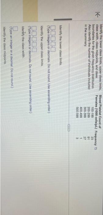 Solved Identify the lower class limits, upper class limits, | Chegg.com