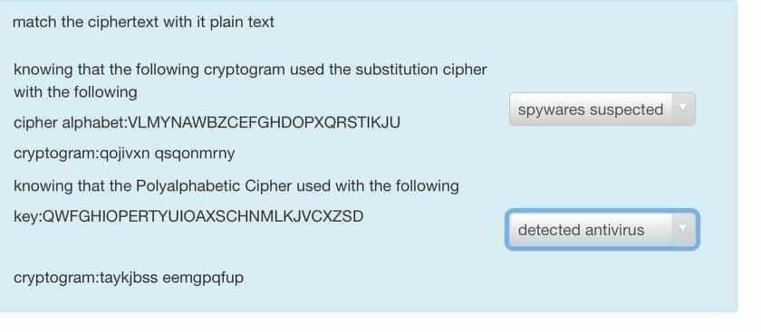 Solved match the ciphertext with it plain text spywares | Chegg.com