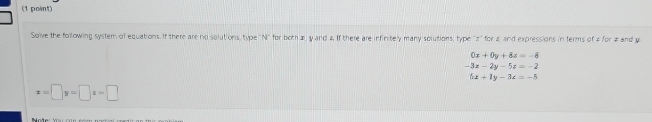 Solved (1 ﻿point)Solve the following system of equations. If | Chegg.com