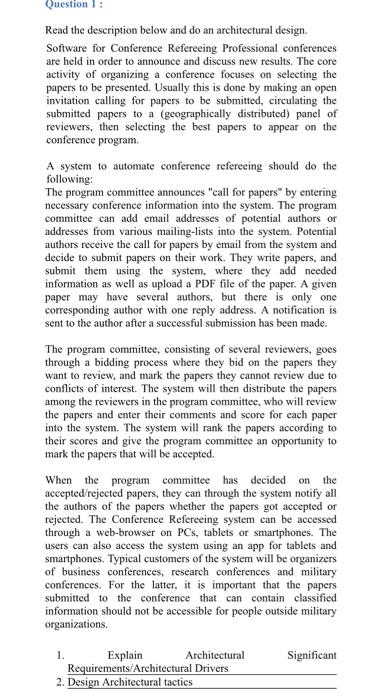 Solved Read the description below and do an architectural | Chegg.com