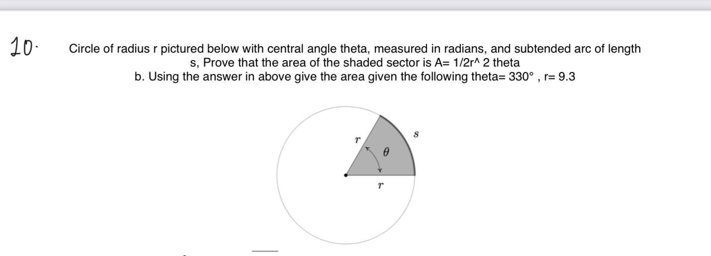 Solved Circle of radius r ﻿pictured below with central angle | Chegg.com