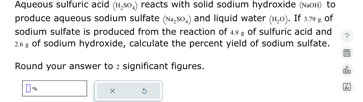 Solved Aqueous sulfuric acid (H2SO4) ﻿reacts with solid | Chegg.com