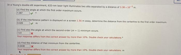 Solved In a Young's double-skt experiment, 633-nm laser | Chegg.com