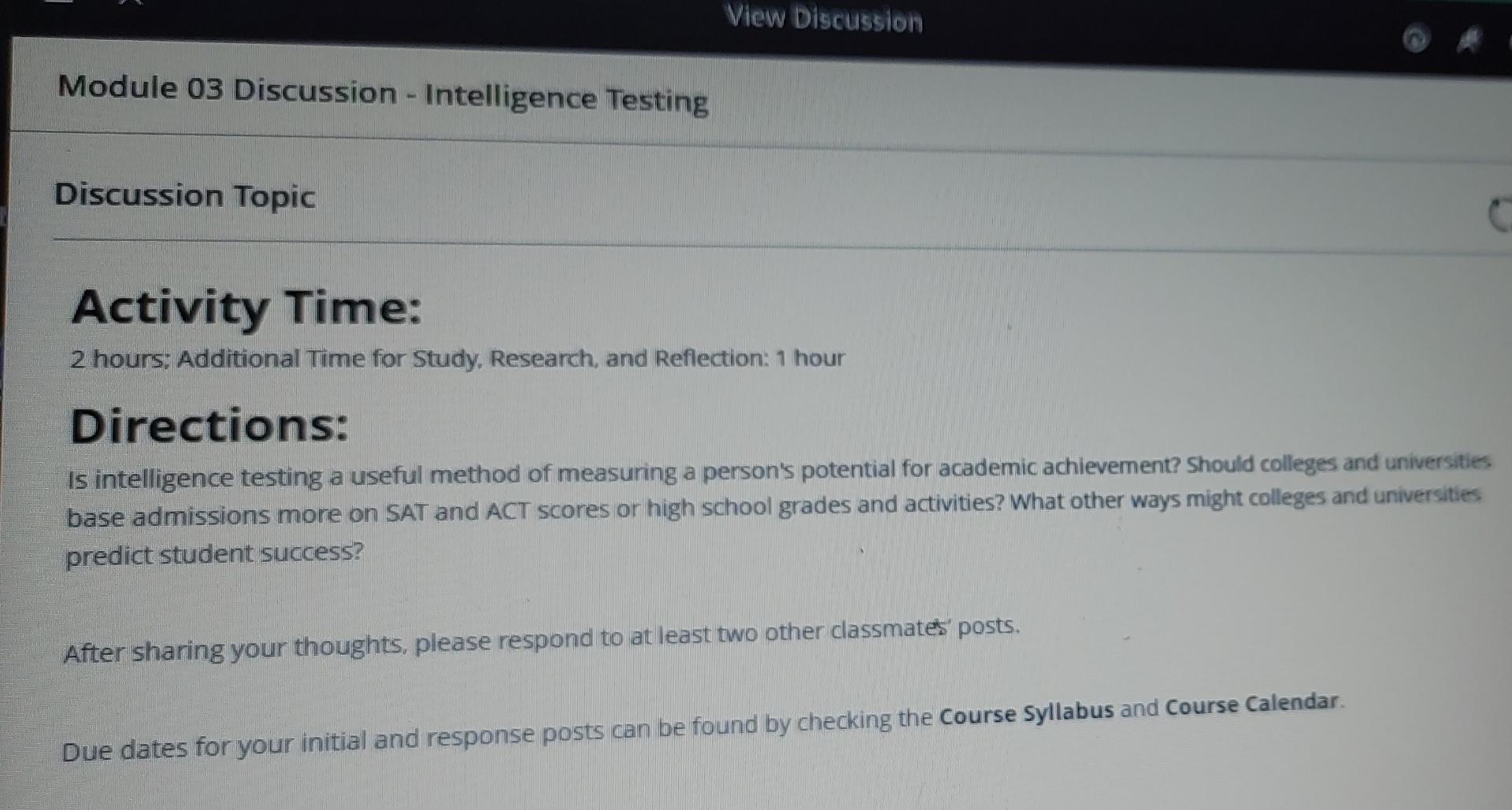Solved View Discussion Module 03 Discussion - Intelligence | Chegg.com