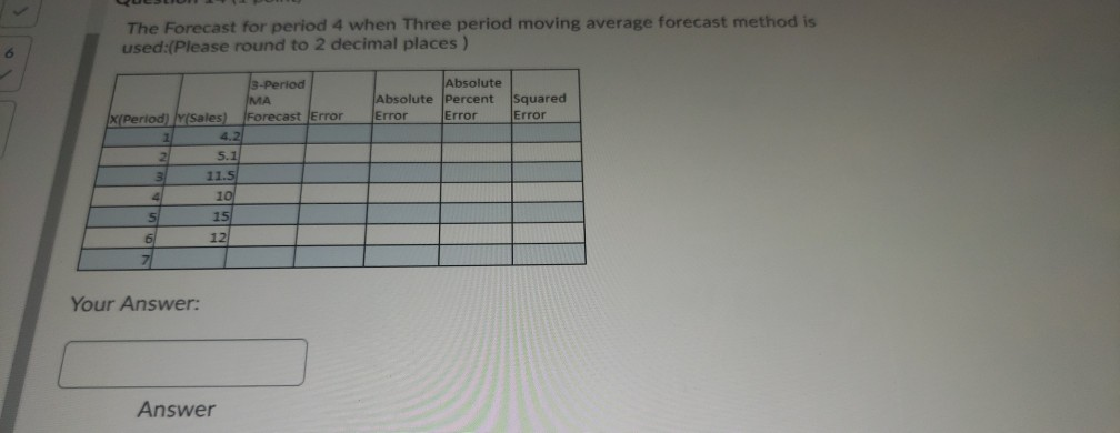 Solved The Forecast for period 4 when Three period moving | Chegg.com