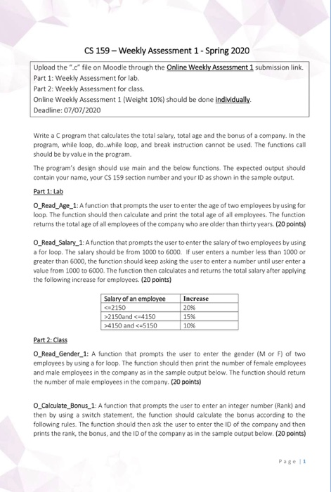 Solved CS 159 - Weekly Assessment 1 - Spring 2020 Upload the | Chegg.com