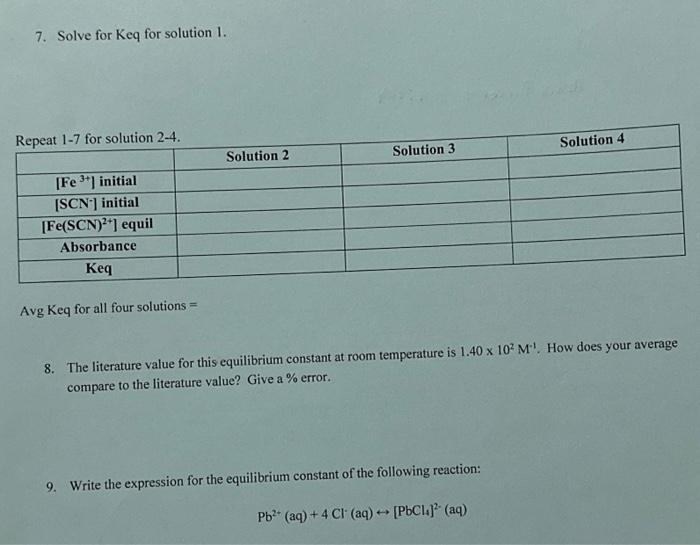 Solved 1. Show the calculation to determine the initial Fe3+ | Chegg.com
