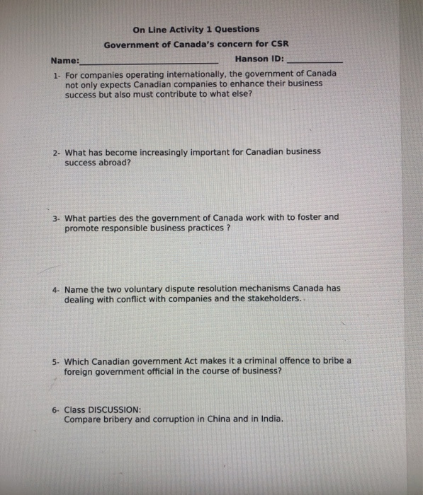 Solved On Line Activity 1 Questions Government of Canada's | Chegg.com