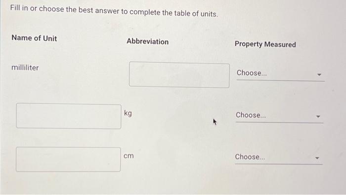 Solved Fill in or choose the best answer to complete the | Chegg.com