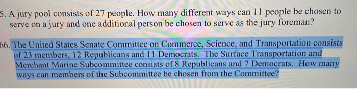 Solved 5. A jury pool consists of 27 people. How many | Chegg.com