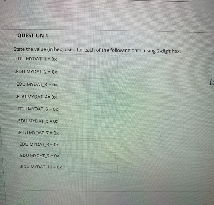 Solved State the value (in hex) used for each of the | Chegg.com
