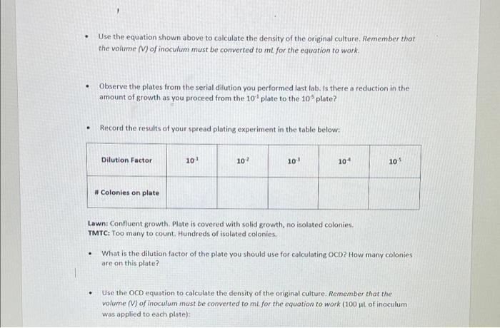 Solved To calculate the original cell density (OCD), you | Chegg.com