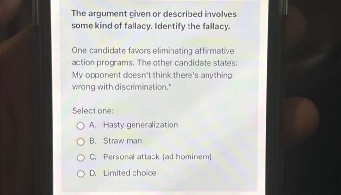 Solved The argument given or described involves some kind of | Chegg.com