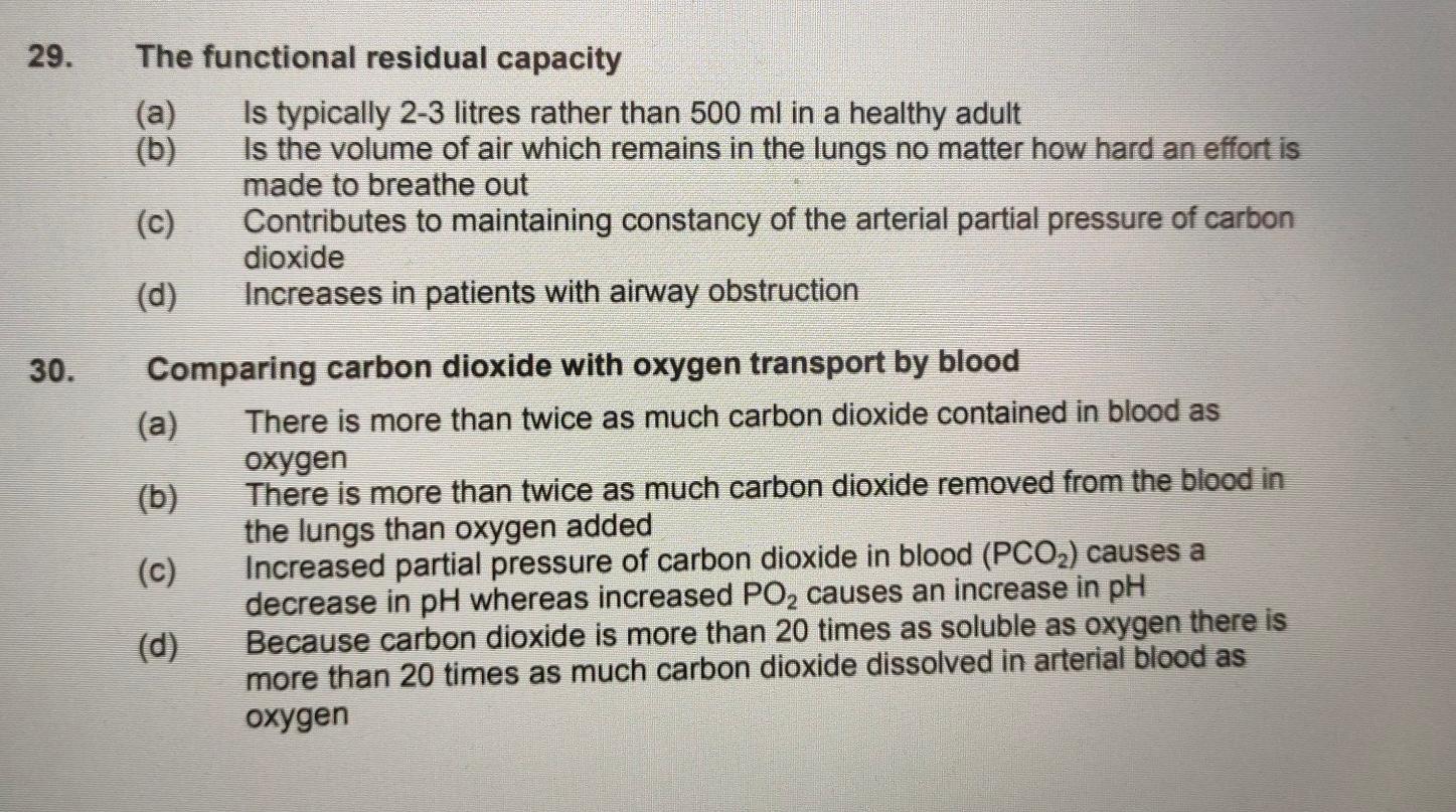 Solved 29. The functional residual capacity (a) Is typically | Chegg.com