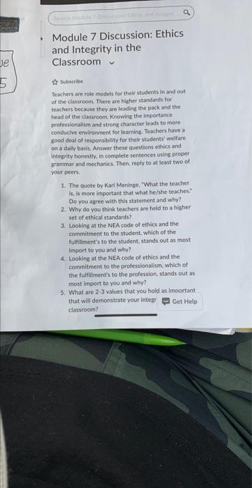 Module 7 Discussion: Ethics and Integrity in the | Chegg.com