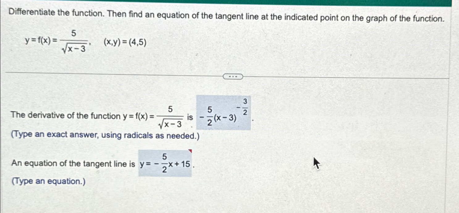 Solved Differentiate the function. Then find an equation of | Chegg.com