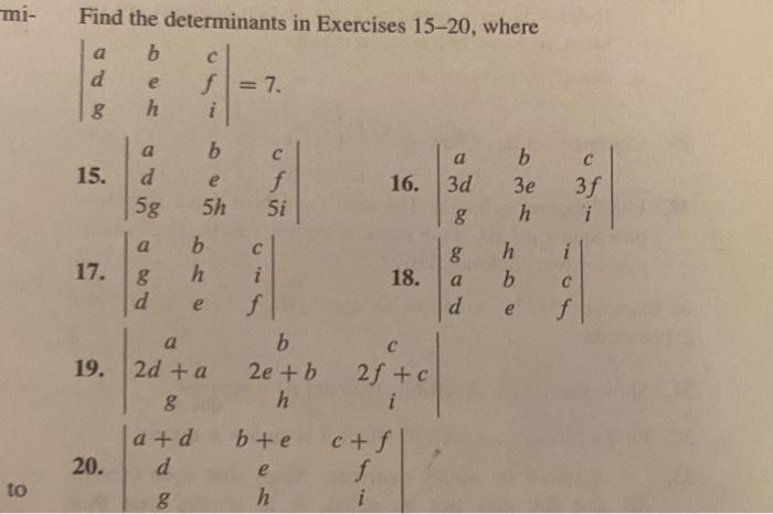 Solved Find the determinants in Exercises 15-20, where | Chegg.com