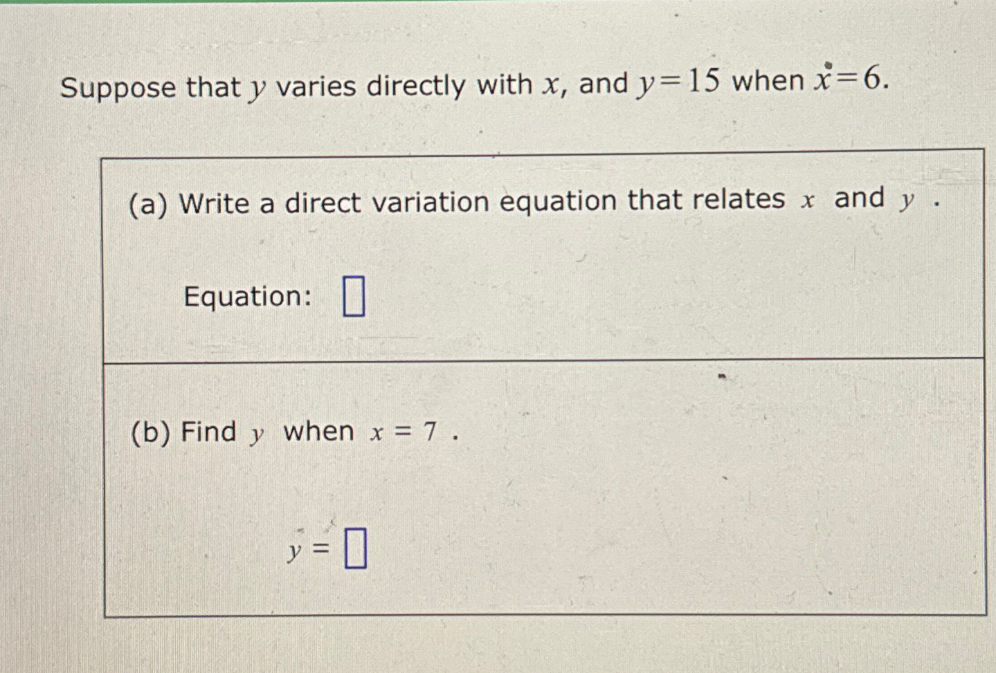 Solved Suppose that y ﻿varies directly with x, ﻿and y=15 | Chegg.com