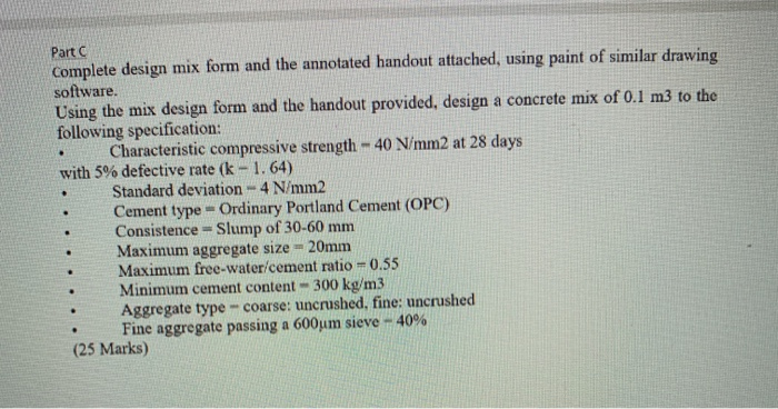 Solved Part Complete design mix form and the annotated | Chegg.com