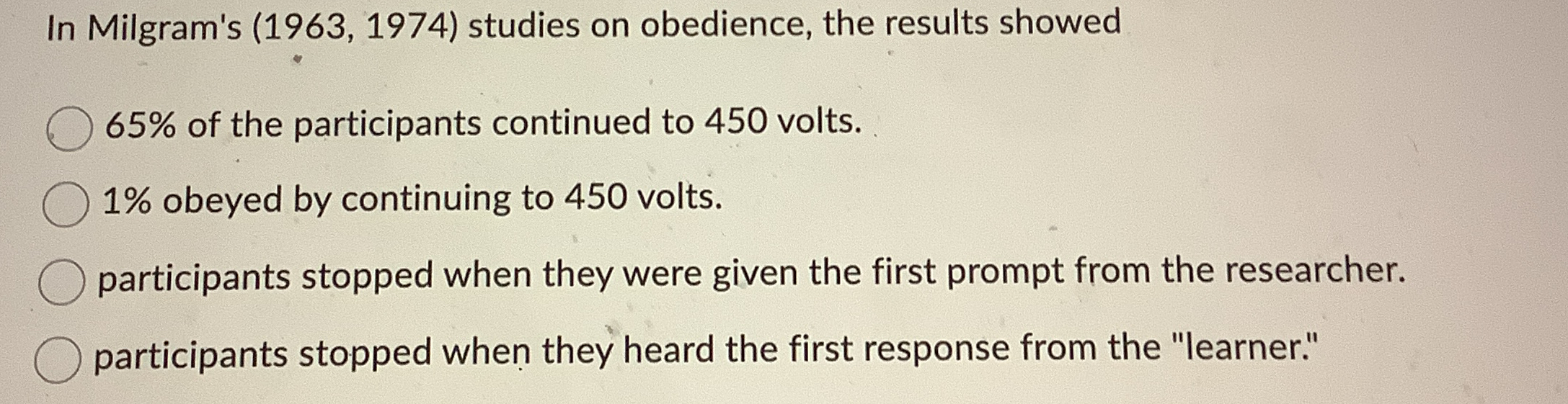 Solved In Milgram's (1963,1974) ﻿studies on obedience, the | Chegg.com