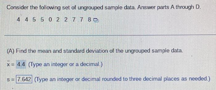 Solved Consider the following set of ungrouped sample data. | Chegg.com