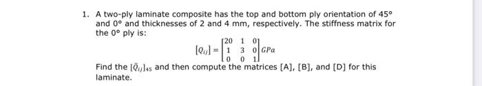 Solved 1. A two-ply laminate composite has the top and | Chegg.com