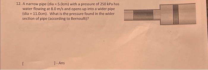 Solved 12. A narrow pipe (dia=5.0 cm) with a pressure of | Chegg.com