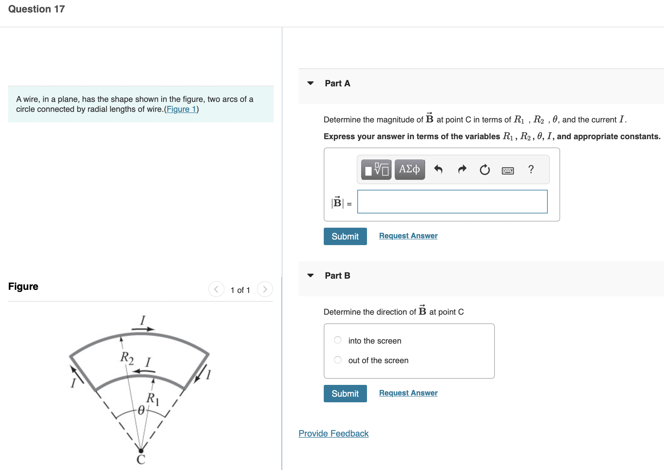 Solved A wire, in a plane, has the shape shown in the | Chegg.com