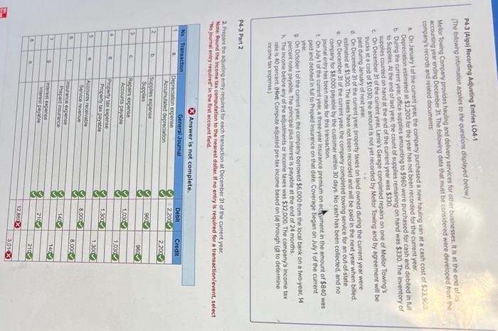 Solved P4-3 (Algo) Recording Adjusting Entries LO4.1 (The | Chegg.com