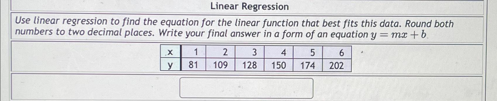 Solved Linear RegressionUse linear regression to find the | Chegg.com